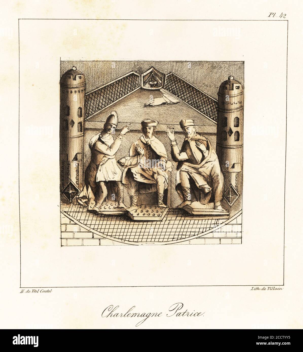 Emperor Charlemagne (874-814) under the hand of God, with his advisors ...