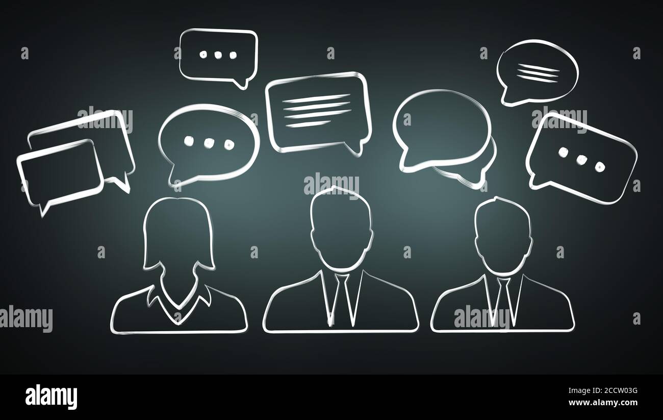 Hand-drawn discussion icons sketch on grey background Stock Photo - Alamy