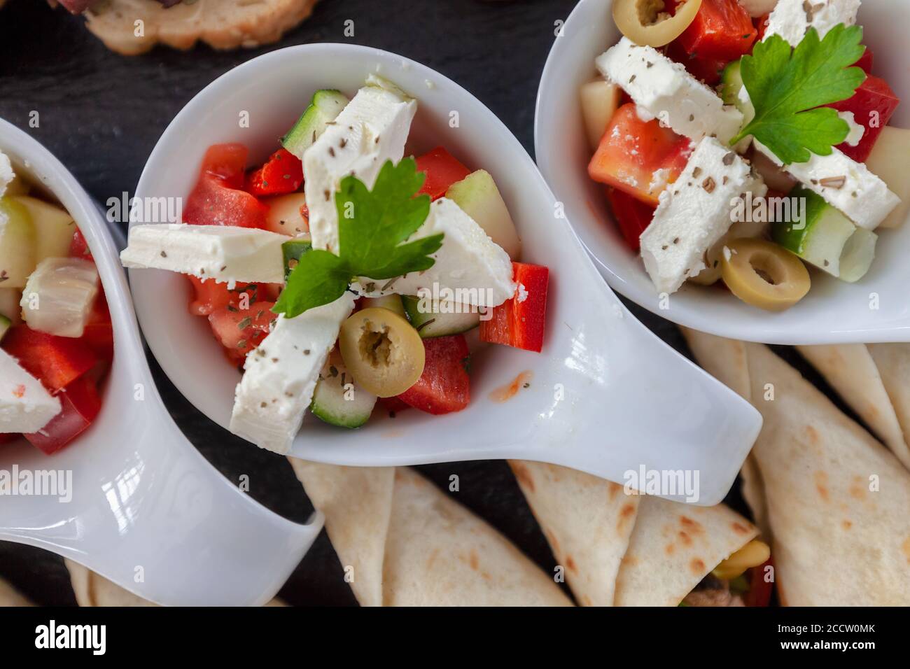 types of canapes and small snacks for cocktails, note shallow depth of ...
