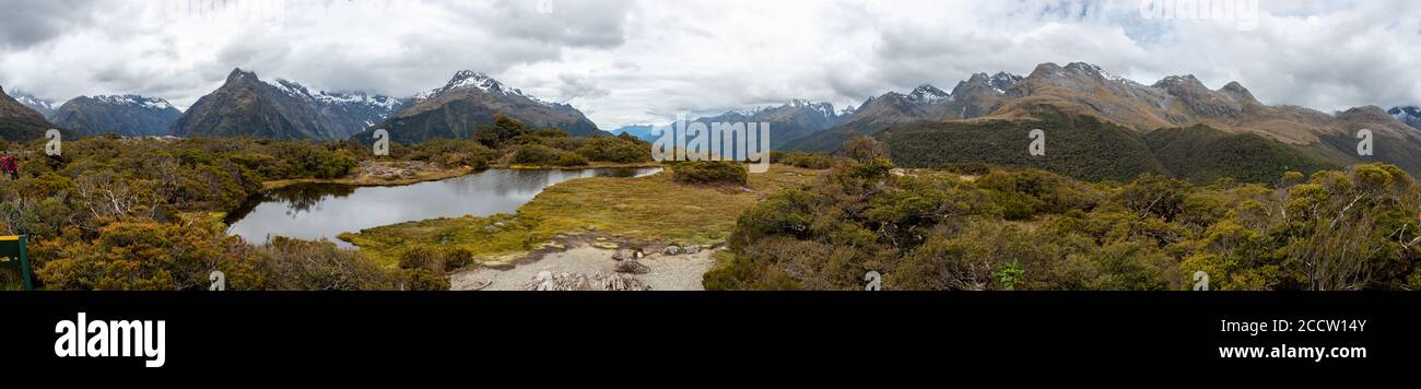 Panoramic view from Key Summit to the mountains of Fiordland National ...