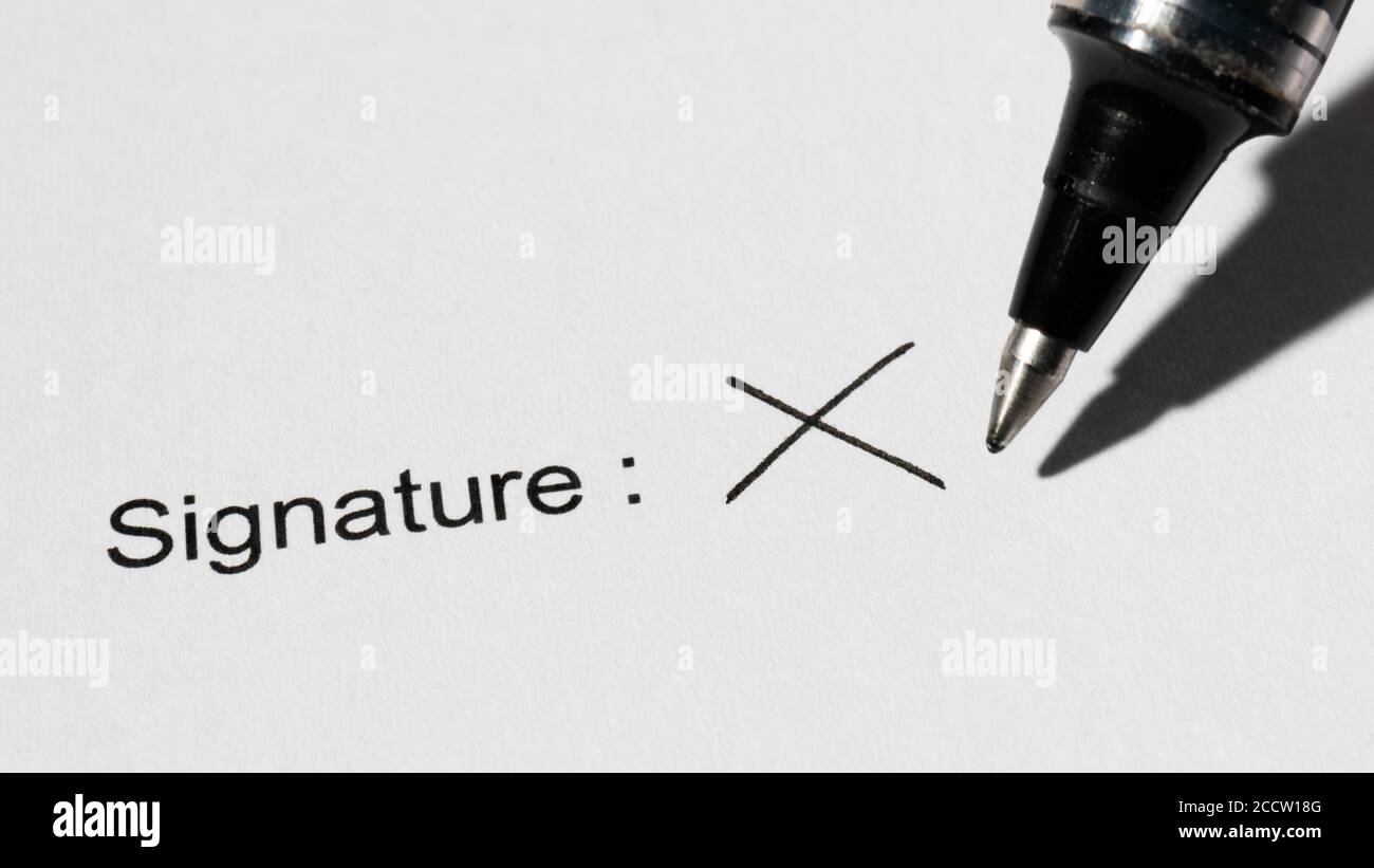 People signing a document with a cross or X mark letter : illiterate or ...