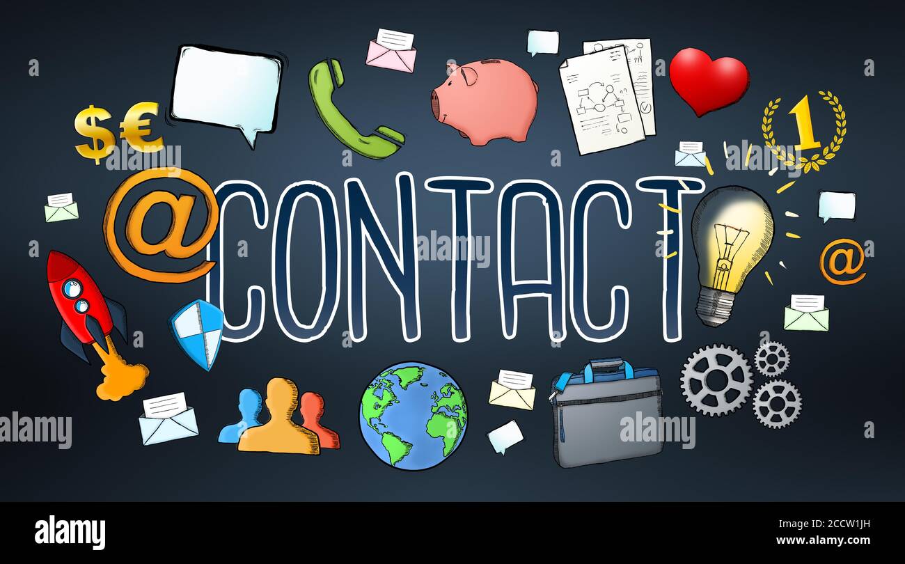Manuscript e-mail contact text with icons on dark background Stock ...