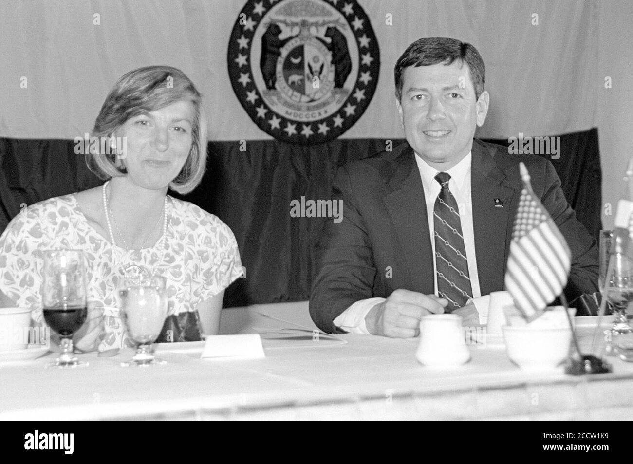 John Ashcroft and his wife attend a post-recommissioning dinner for the ...