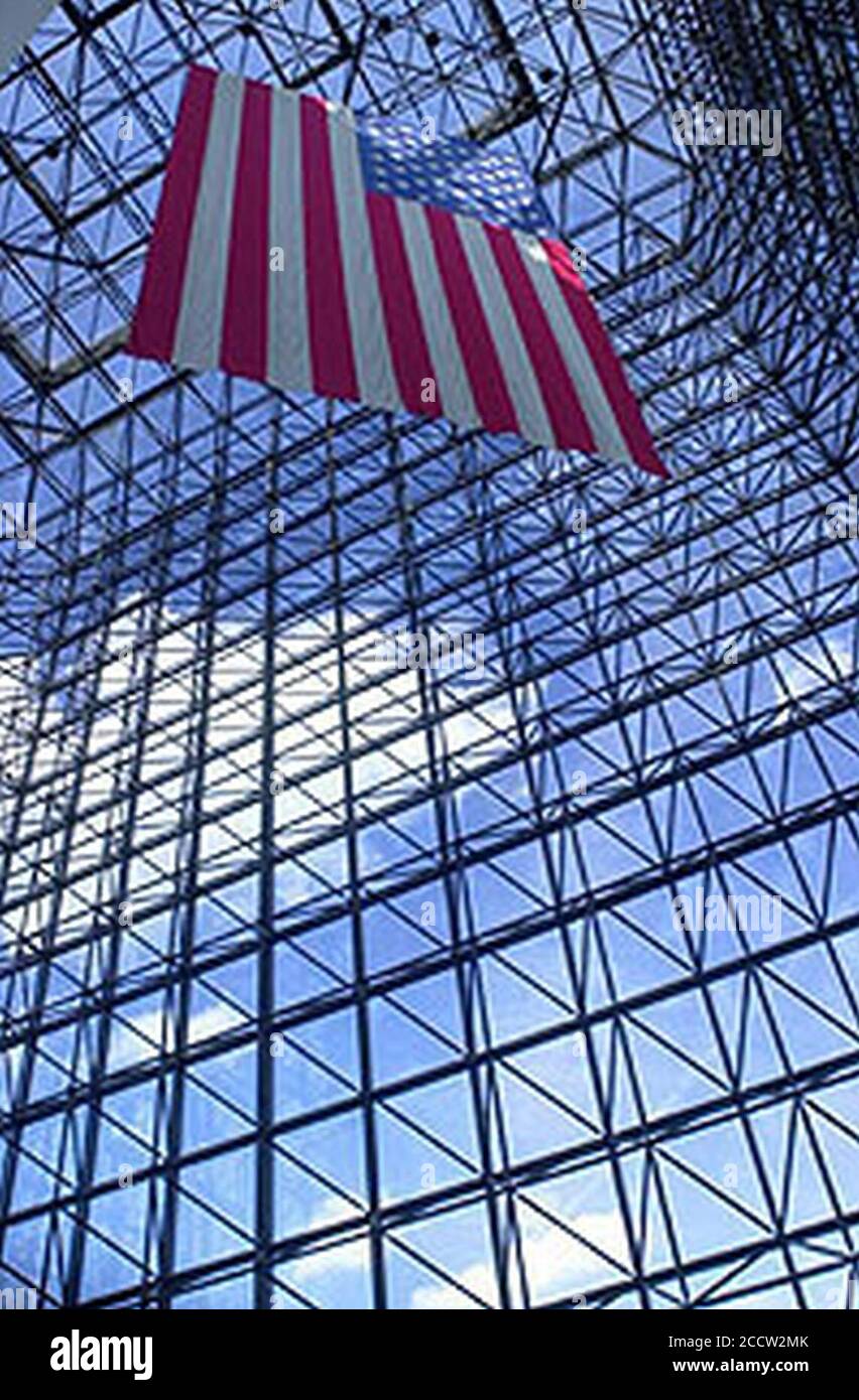 JFK Library Pavillion & flag Stock Photo - Alamy