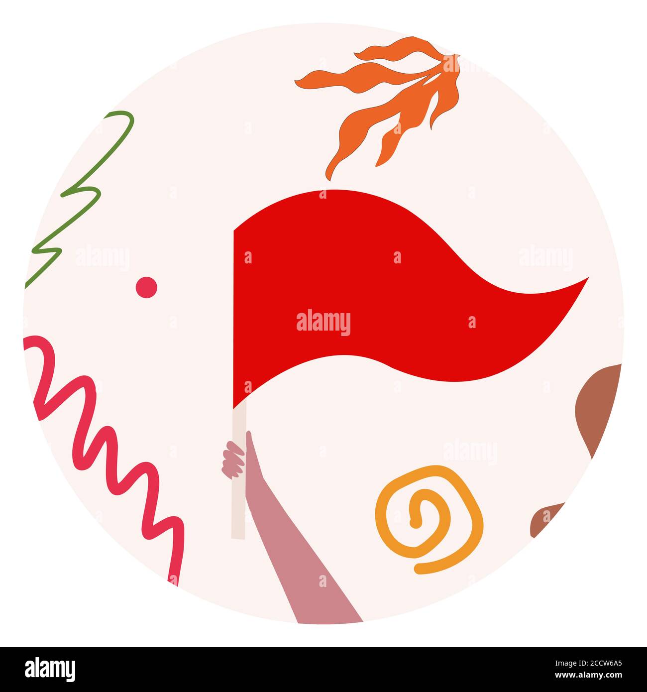 Hand hold triangular red flag flutter background of leaf ribbon in ...