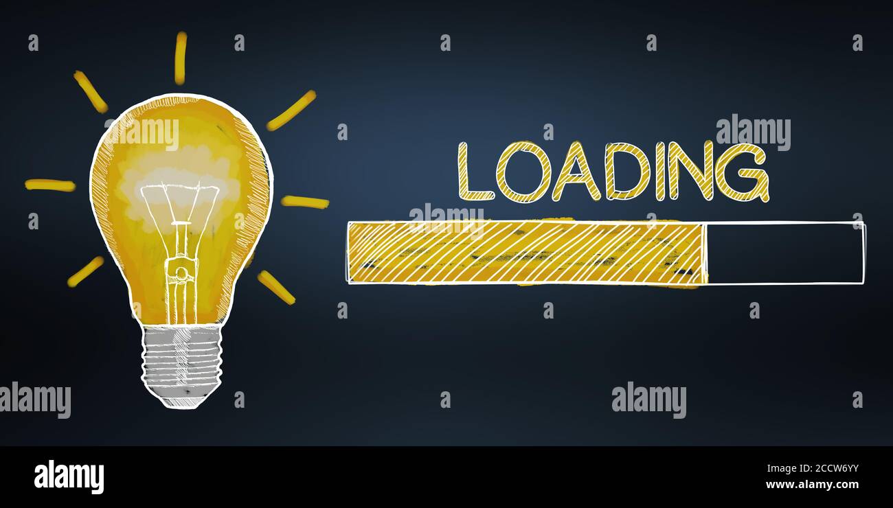 Loading lightbulb sketch illustration on blue background Stock Photo ...