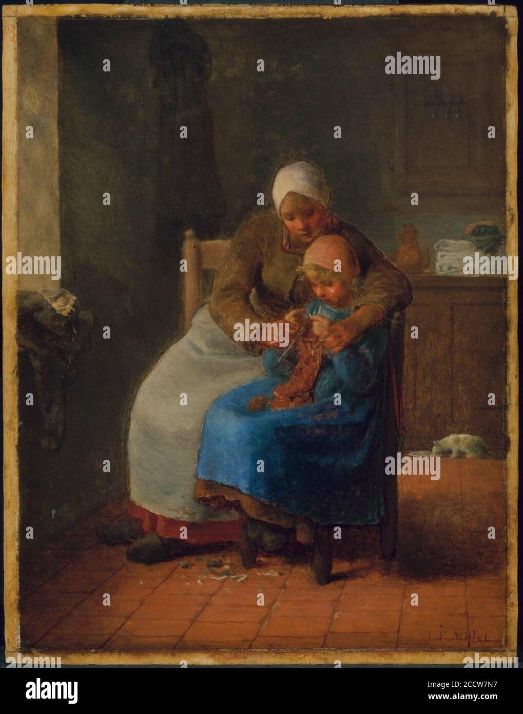 Jean-François Millet - Knitting Lesson Stock Photo - Alamy