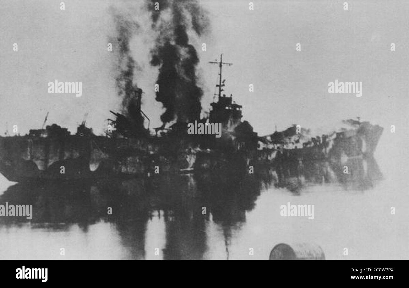 Japanese landing ship LS-159 burning Stock Photo - Alamy