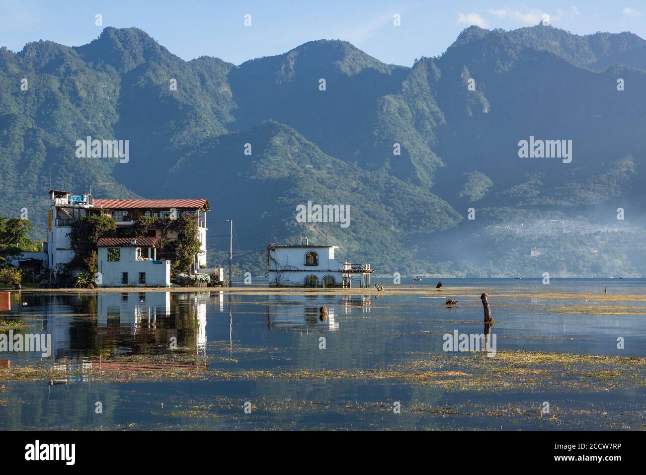 Flooded buildings in San Pedro la Laguna on Lake Atitlan in Guatemala ...