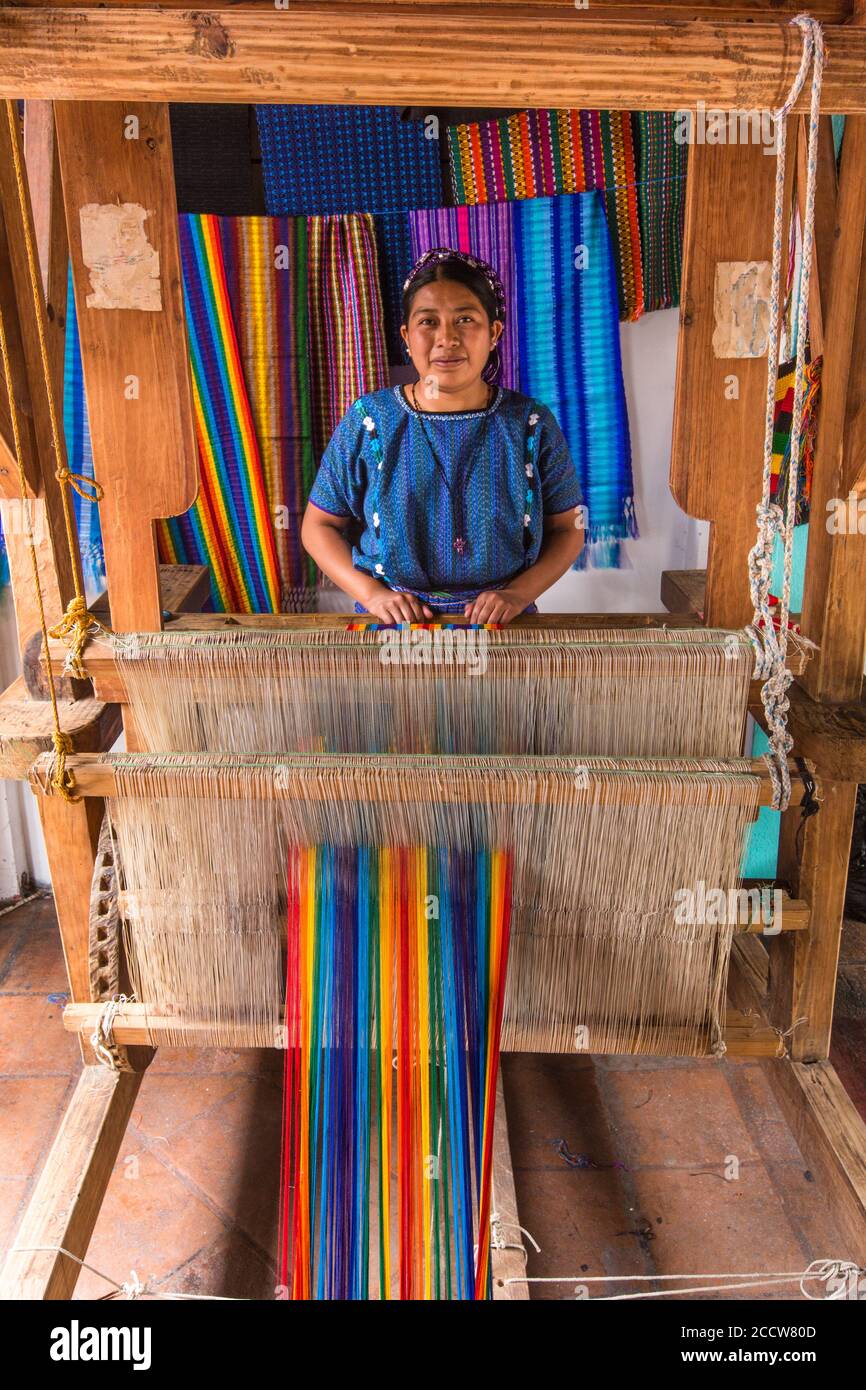 A Cakchiquel Mayan woman in the traditional dress of San Antonio Palopo ...