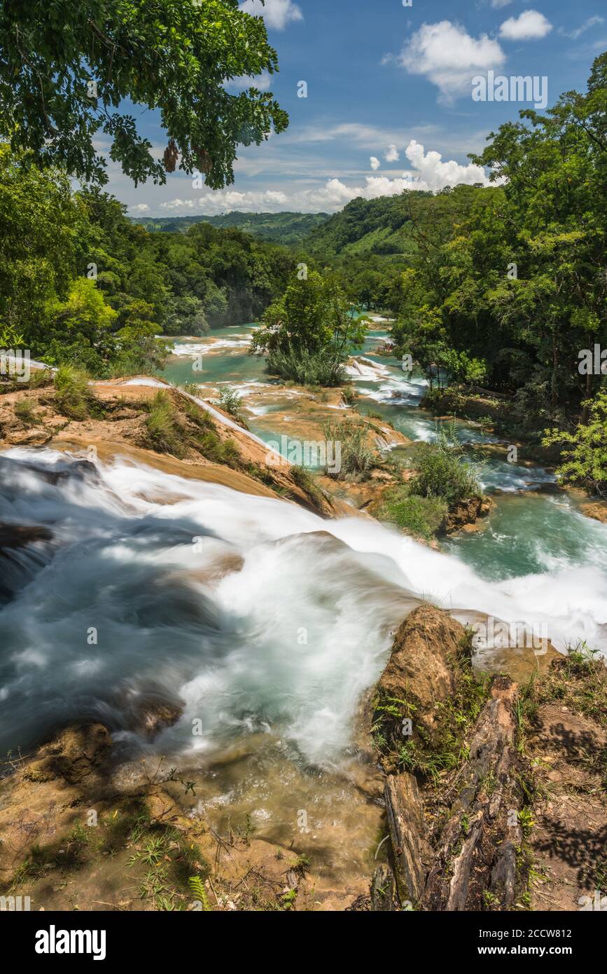 The Agua Azul Waterfalls are a series of cascades on the Xanil River in ...