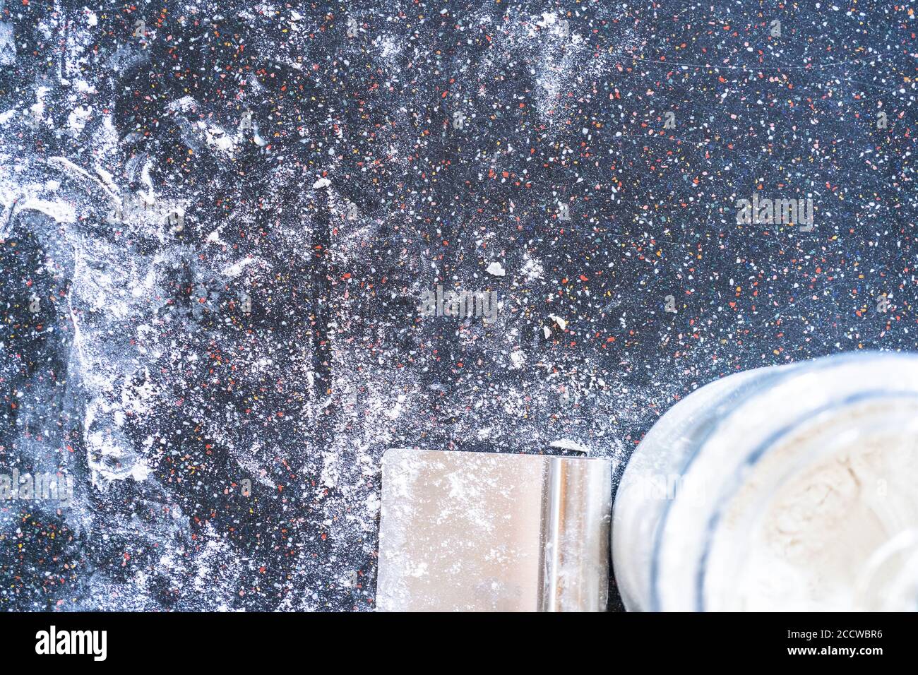 Kitchen countertop covered with all purpose flour after baking Stock ...