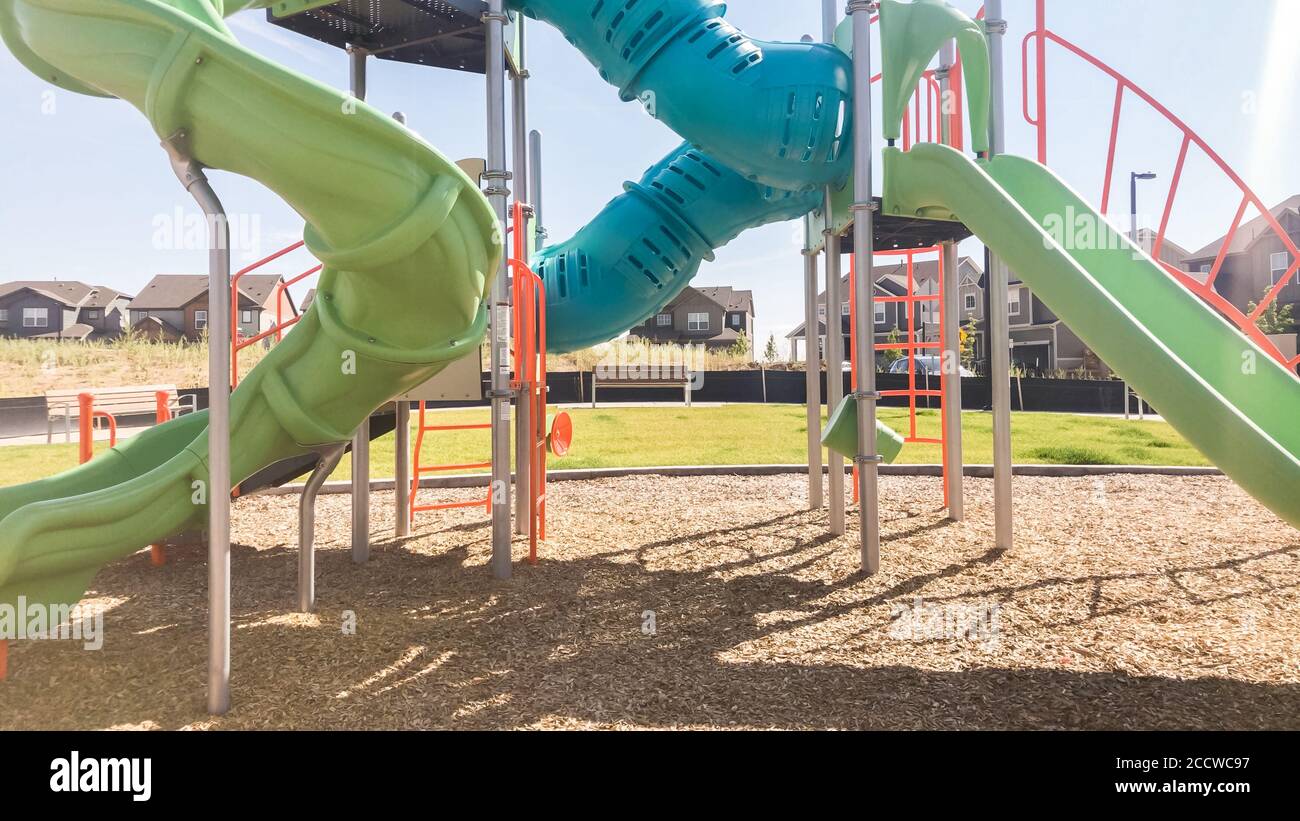 Modern children playground in the suburbs on a hot summer day Stock ...
