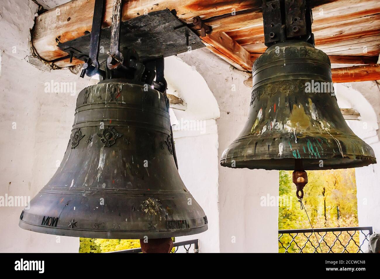 Old bells on a church tower. Religious symbol Stock Photo - Alamy