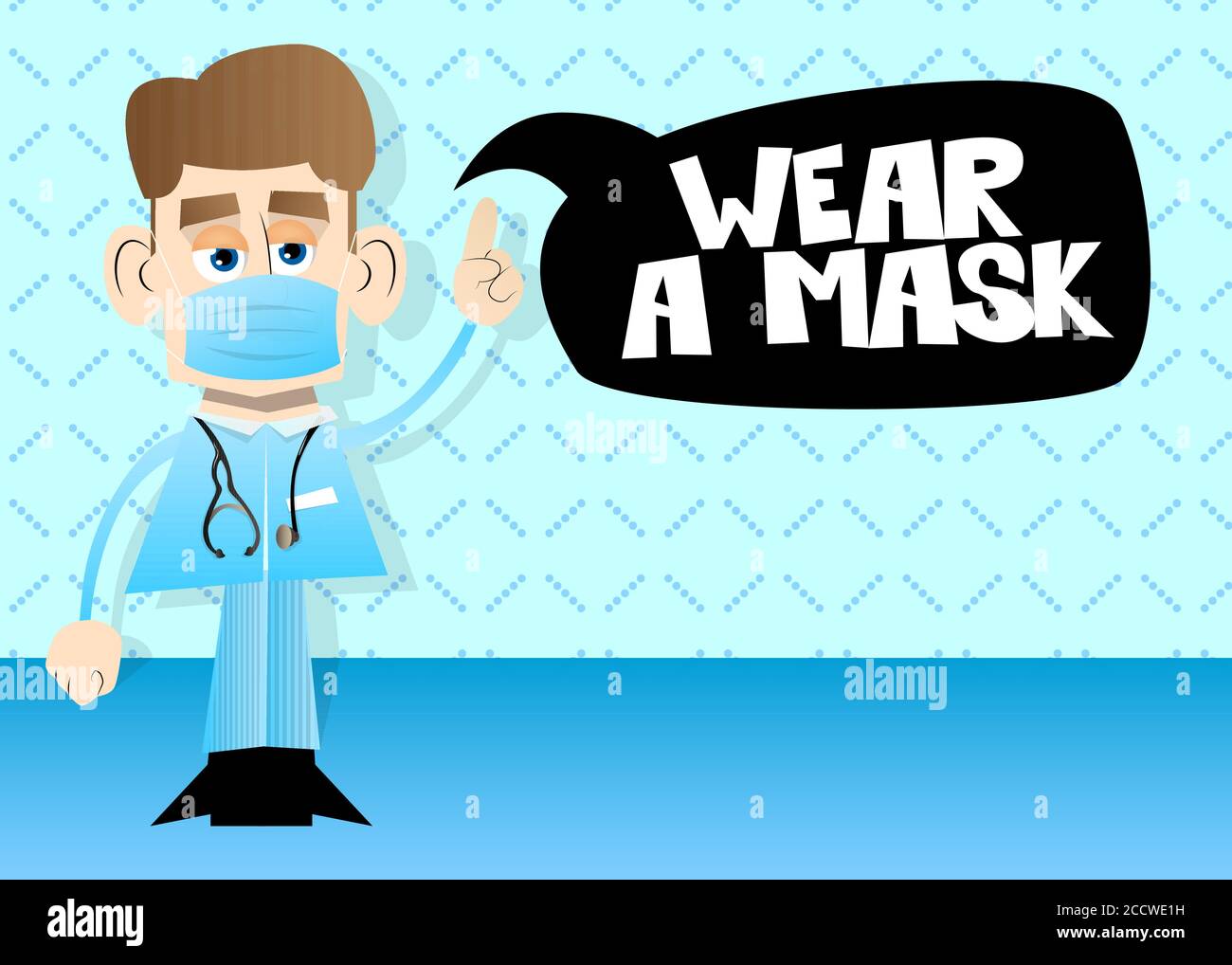 Cartoon doctor wearing a mask and asking to wear one with text and ...