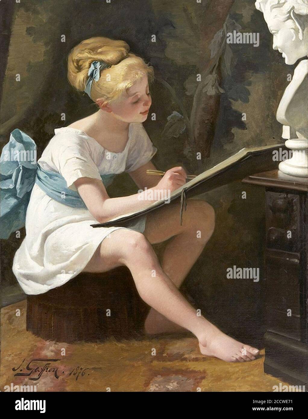 Jean Geoffroy - La leçon de dessin 1876 Stock Photo - Alamy