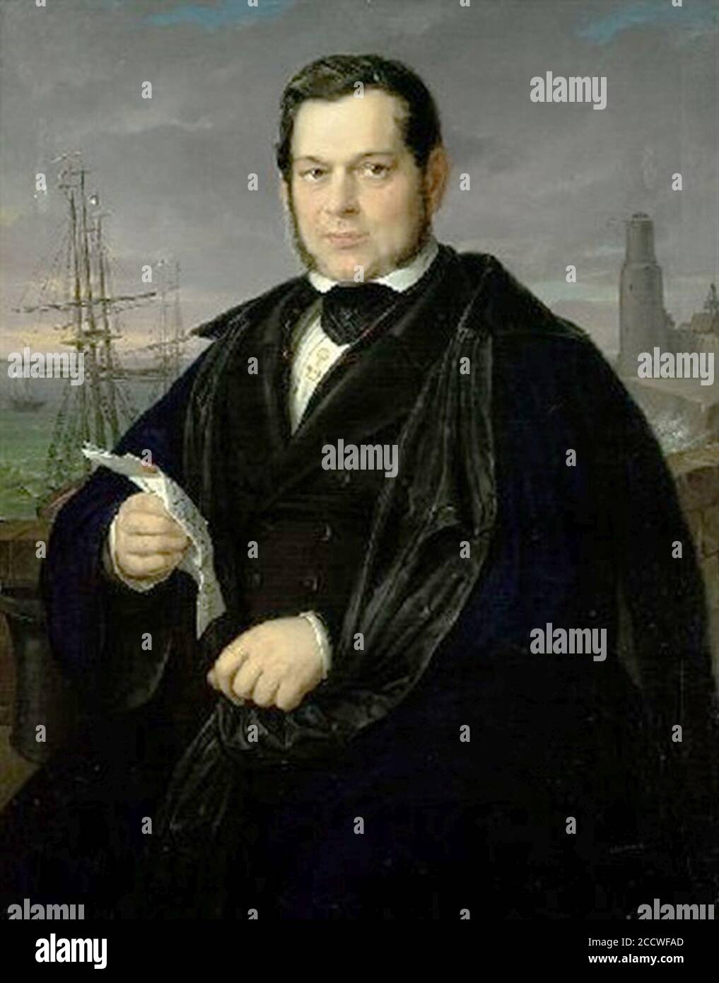 Johann Georg Buchner - Porträt Gustav Lepper vor Hafenkulisse 1844 ...