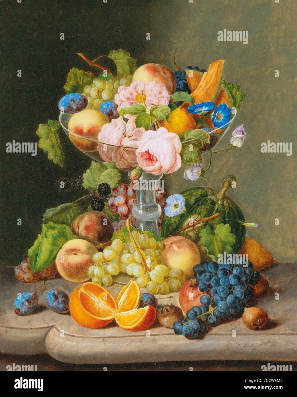 Johann Georg Seitz - Large Still Life with Flowers and Fruit Stock ...