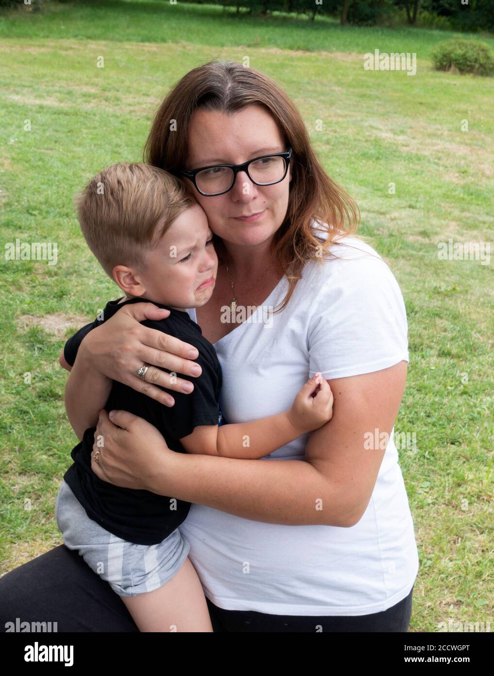 Sad comfort mother son hi-res stock photography and images - Alamy