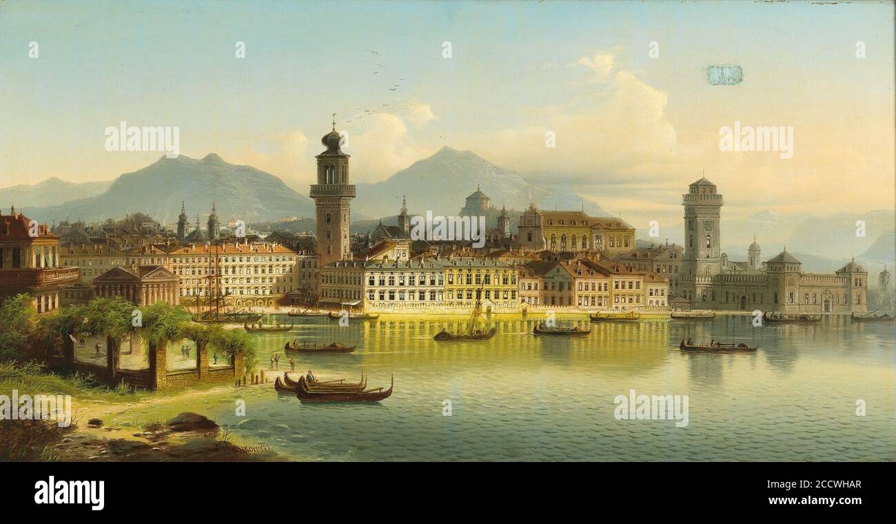 Johann Wilhelm Jankowski - View of Riva on Lake Garda Stock Photo - Alamy