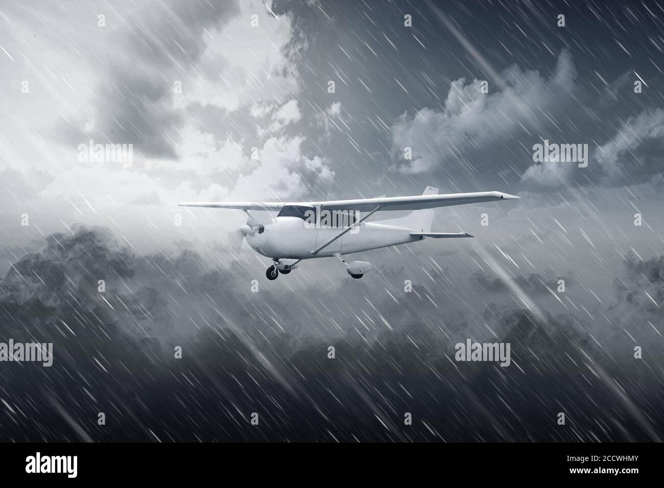 Aircraft flying in the air with rainy weather Stock Photo - Alamy