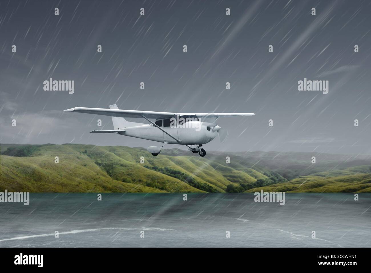 Aircraft flying in the air with rainy weather Stock Photo - Alamy