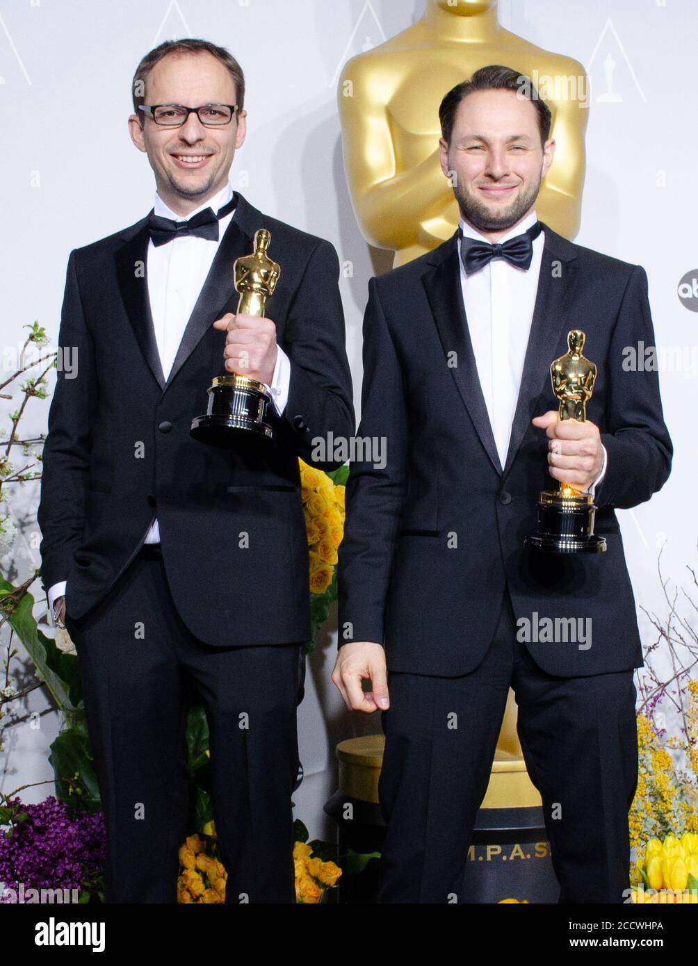 March 2, 2014, Hollywood, California, USA: Laurent Witz and Alexandre Espigares pose in the ...