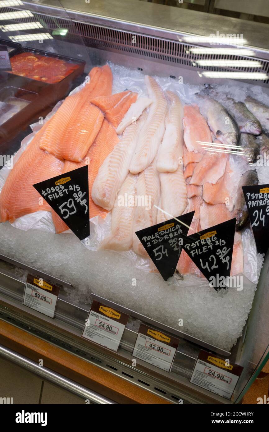 Fish for sale at the Polish market. Warsaw Poland Stock Photo - Alamy