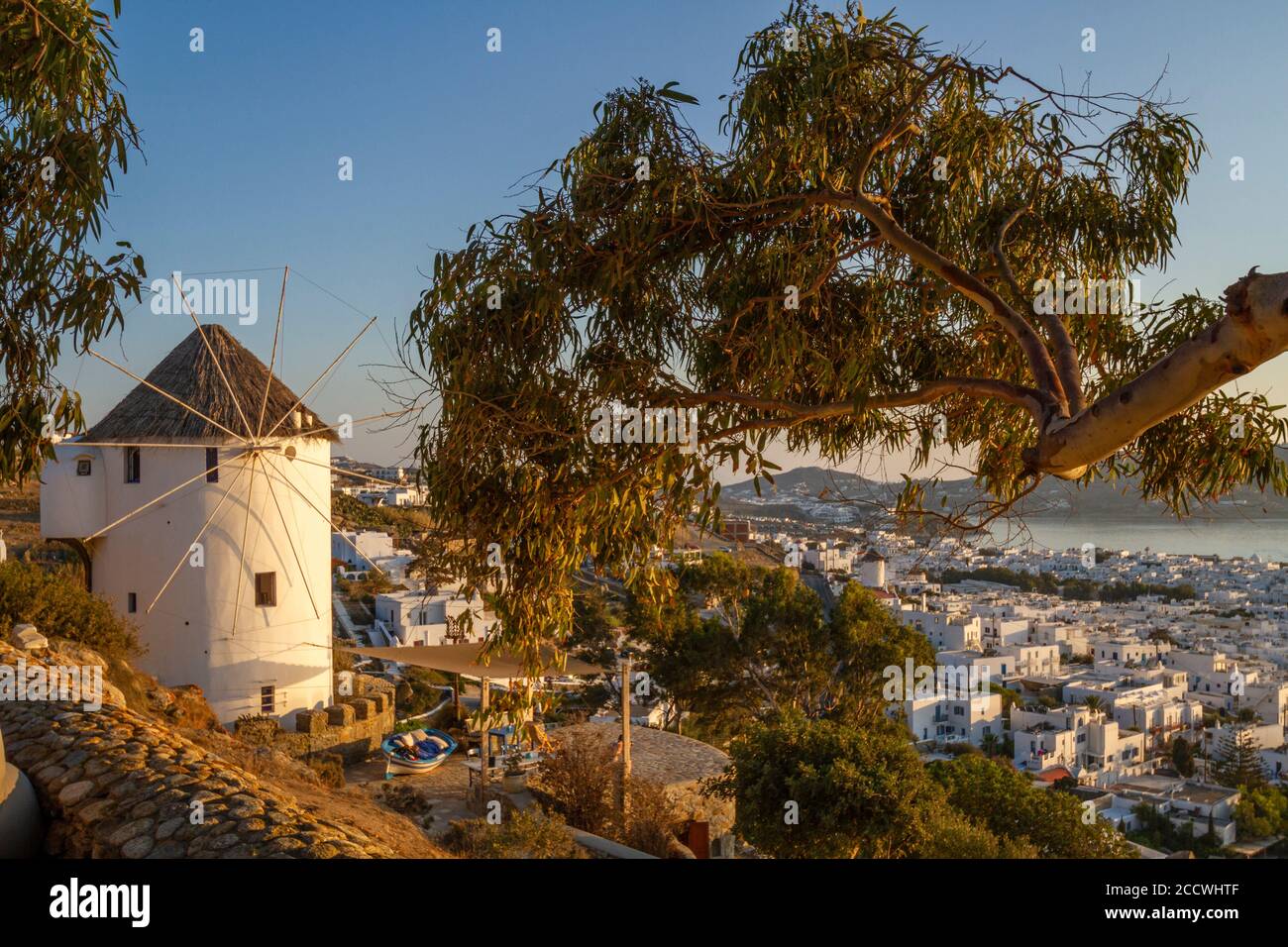 Overlooking Mykonos Town from hilltop at 180º Sunset Bar and ...