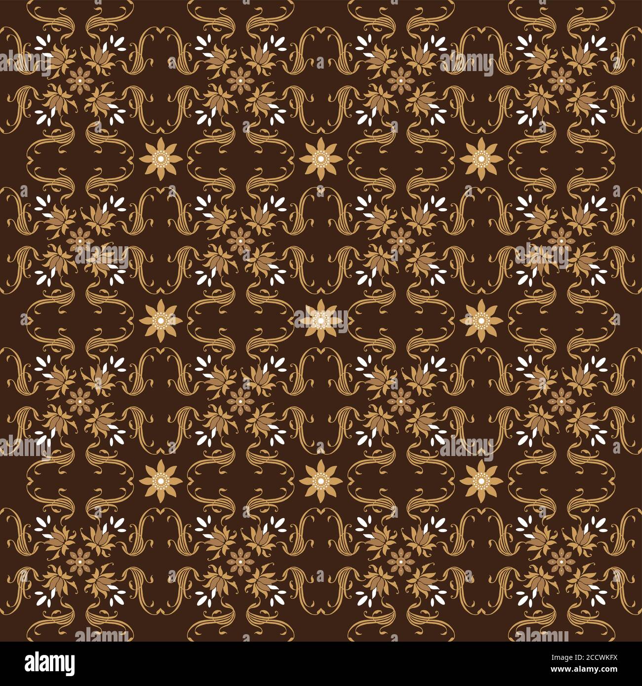 Beautiful traditional Javanese batik with flower motifs and dark brown ...