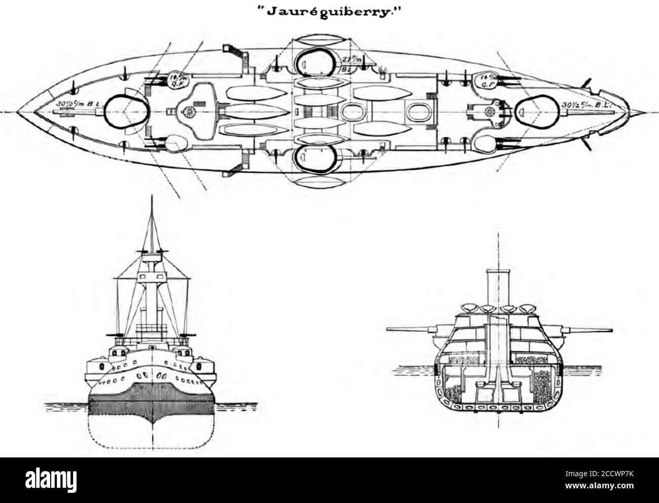 Jauréguiberry deck plan & hull section diagrams Brasseys 1897 Stock ...