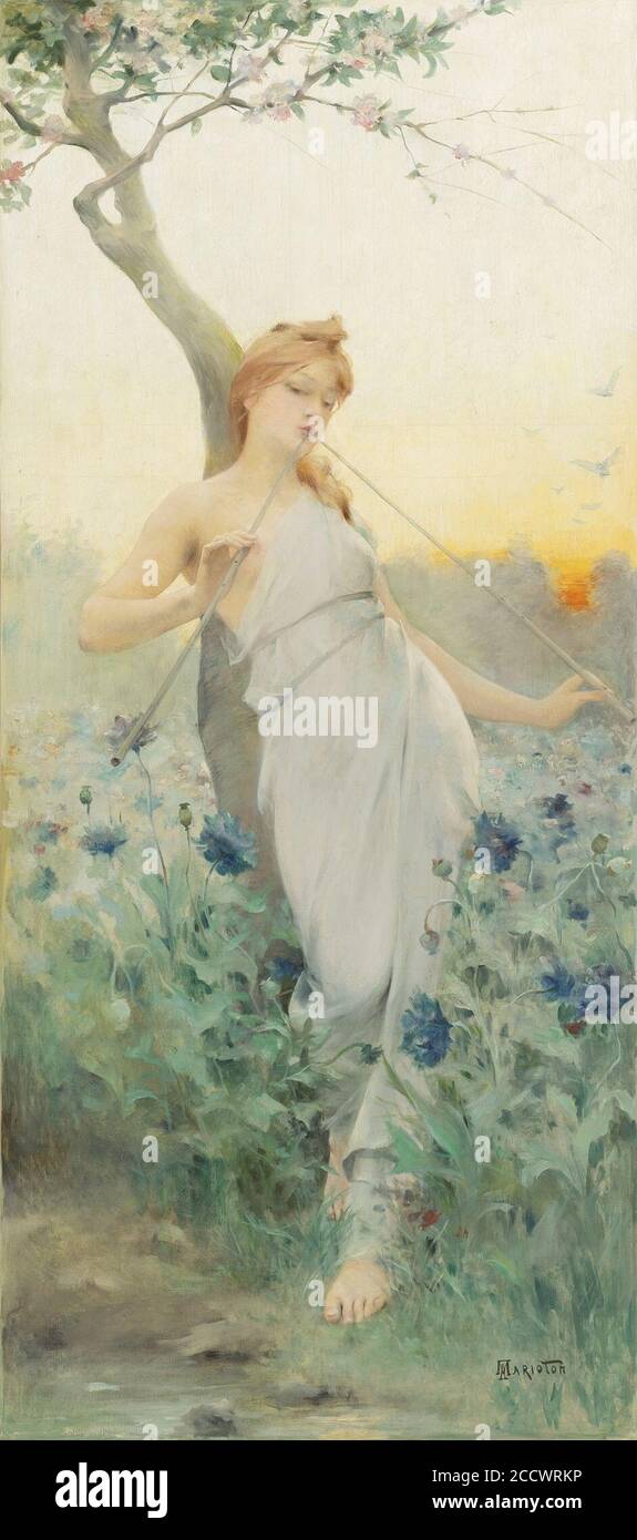 Jean Alfred Marioton - A Maiden Among The Flowers Stock Photo - Alamy