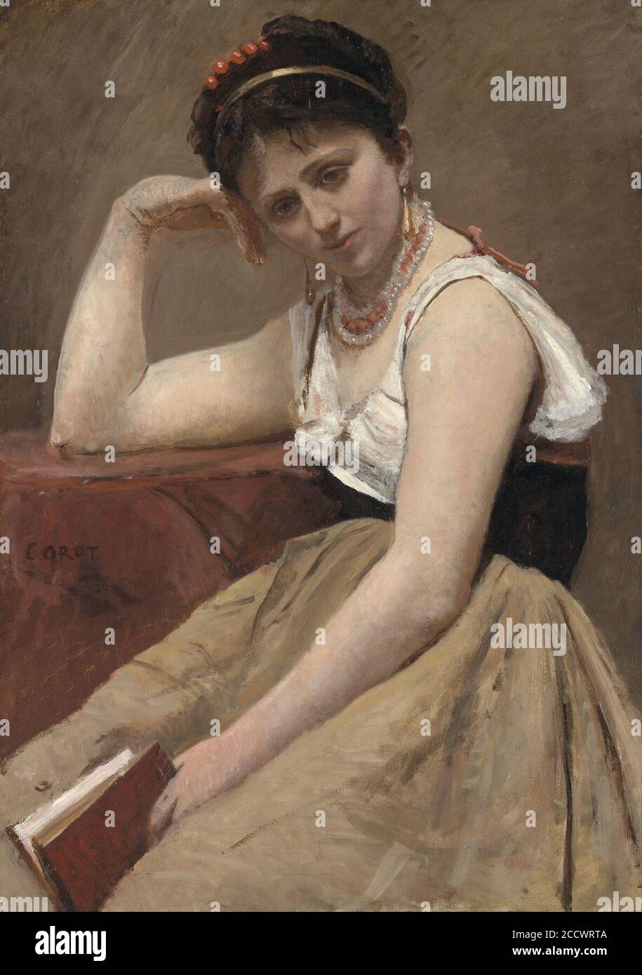 Jean Baptiste Camille Corot - Interrupted Reading Stock Photo - Alamy