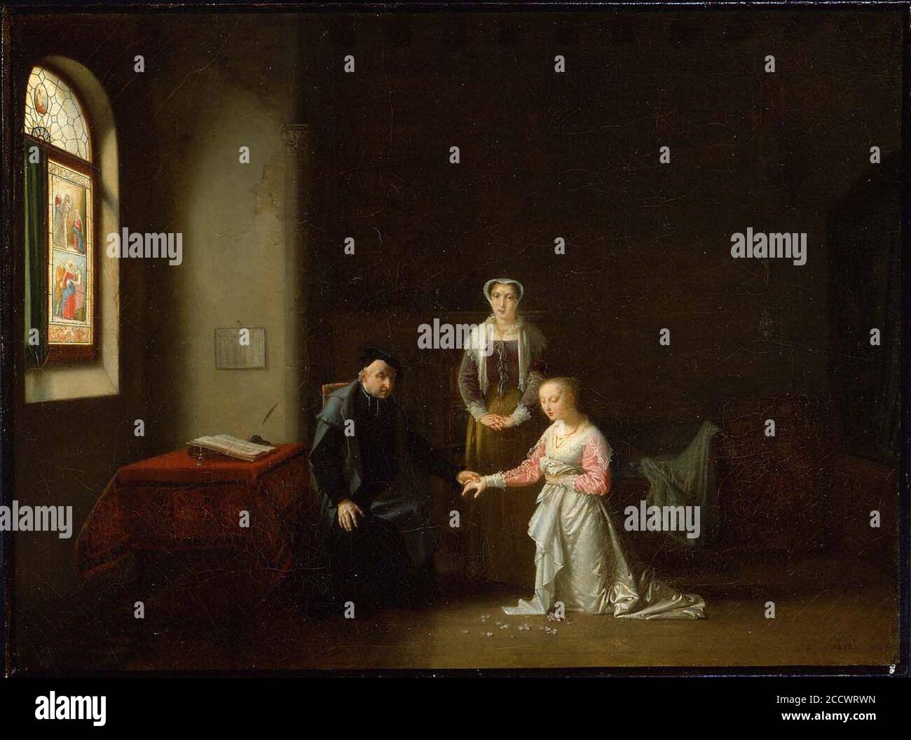 Jean Baptiste Mallet - Young Woman Kneeling Before a Priest Stock Photo ...