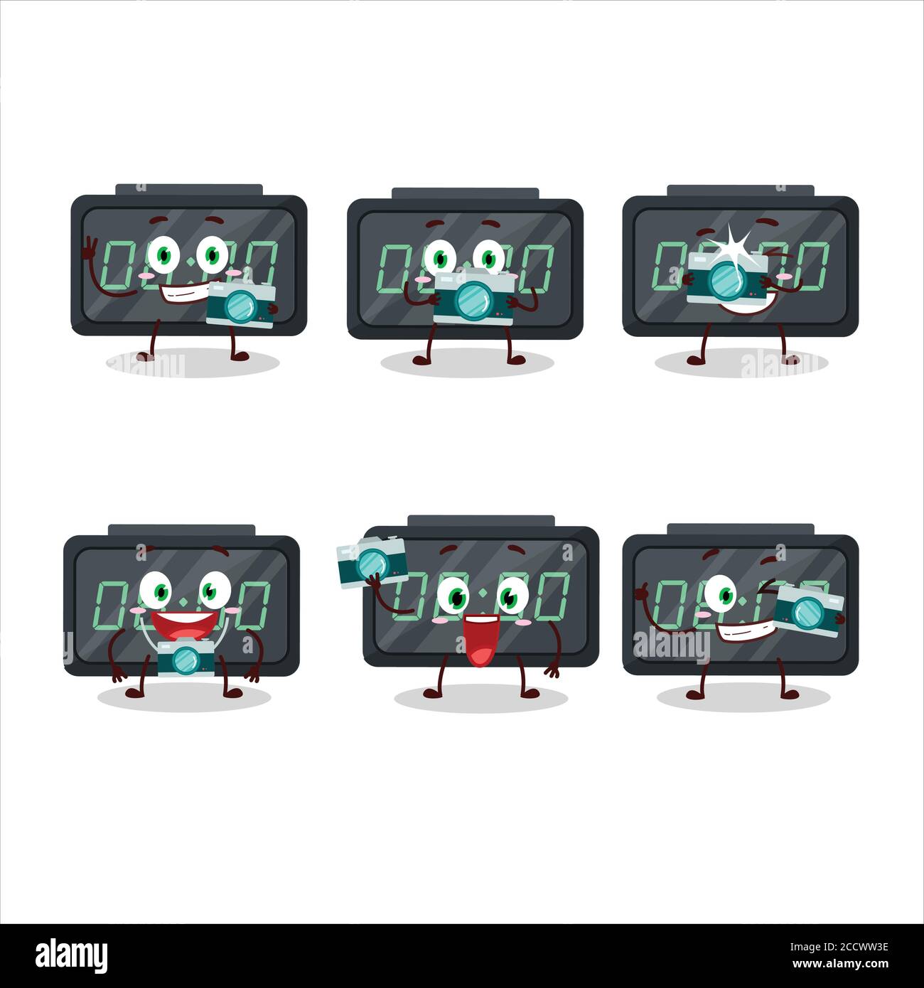 Photographer profession emoticon with digital alarm clock cartoon ...