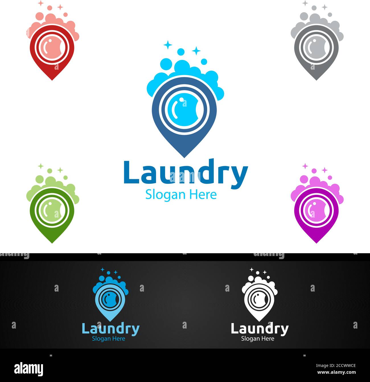 Pin Laundry Dry Cleaners Logo with Clothes, Water and Washing Concept ...
