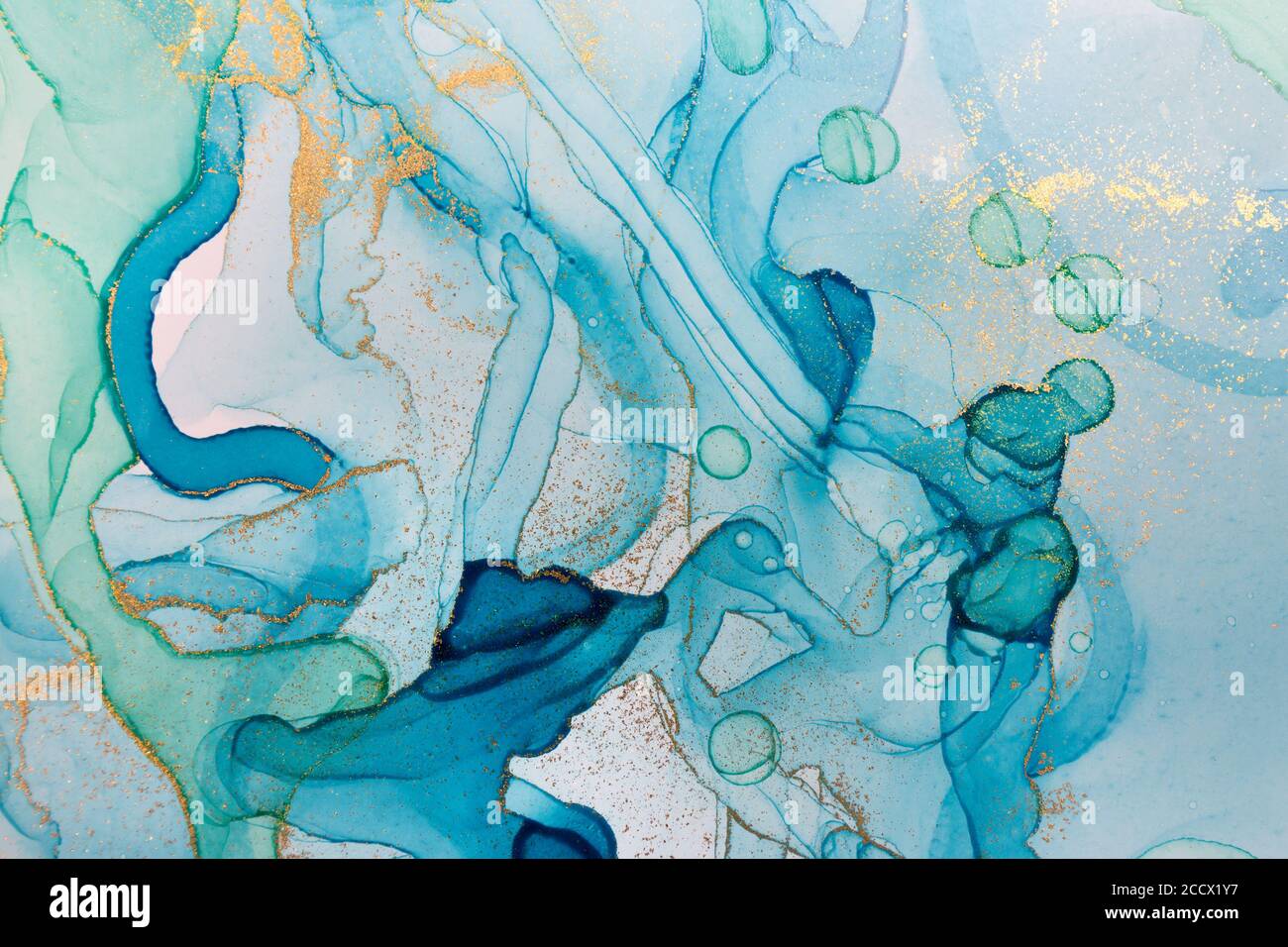 Alcohol ink blue and gold abstract background. Ocean style watercolor ...