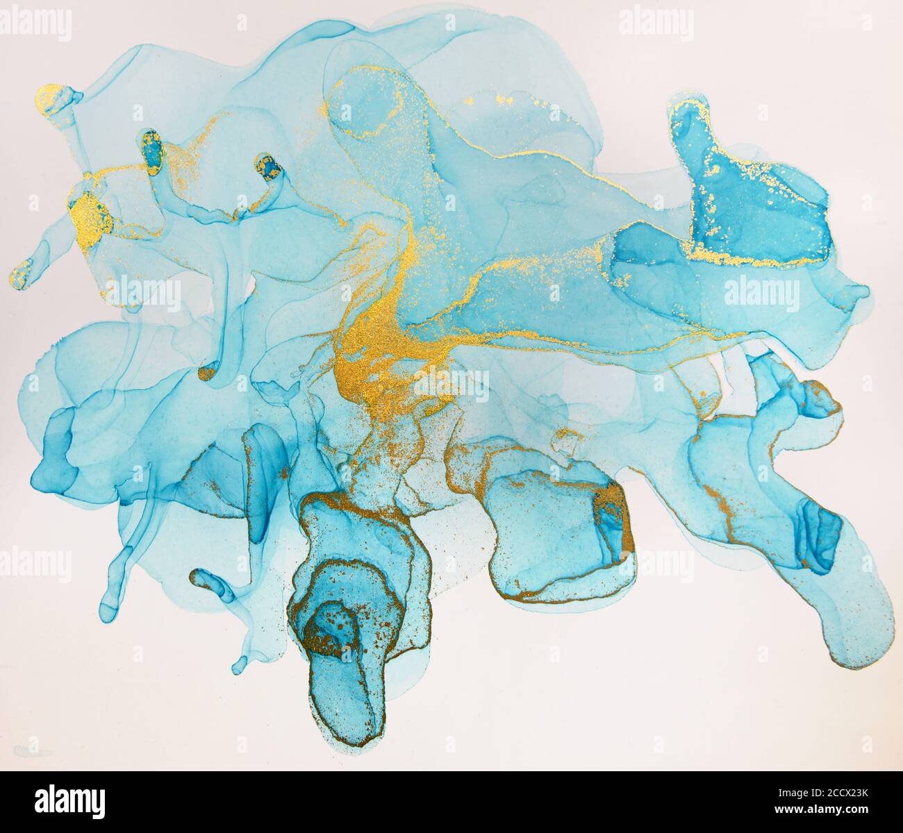 Alcohol ink blue and gold abstract background. Ocean style watercolor ...