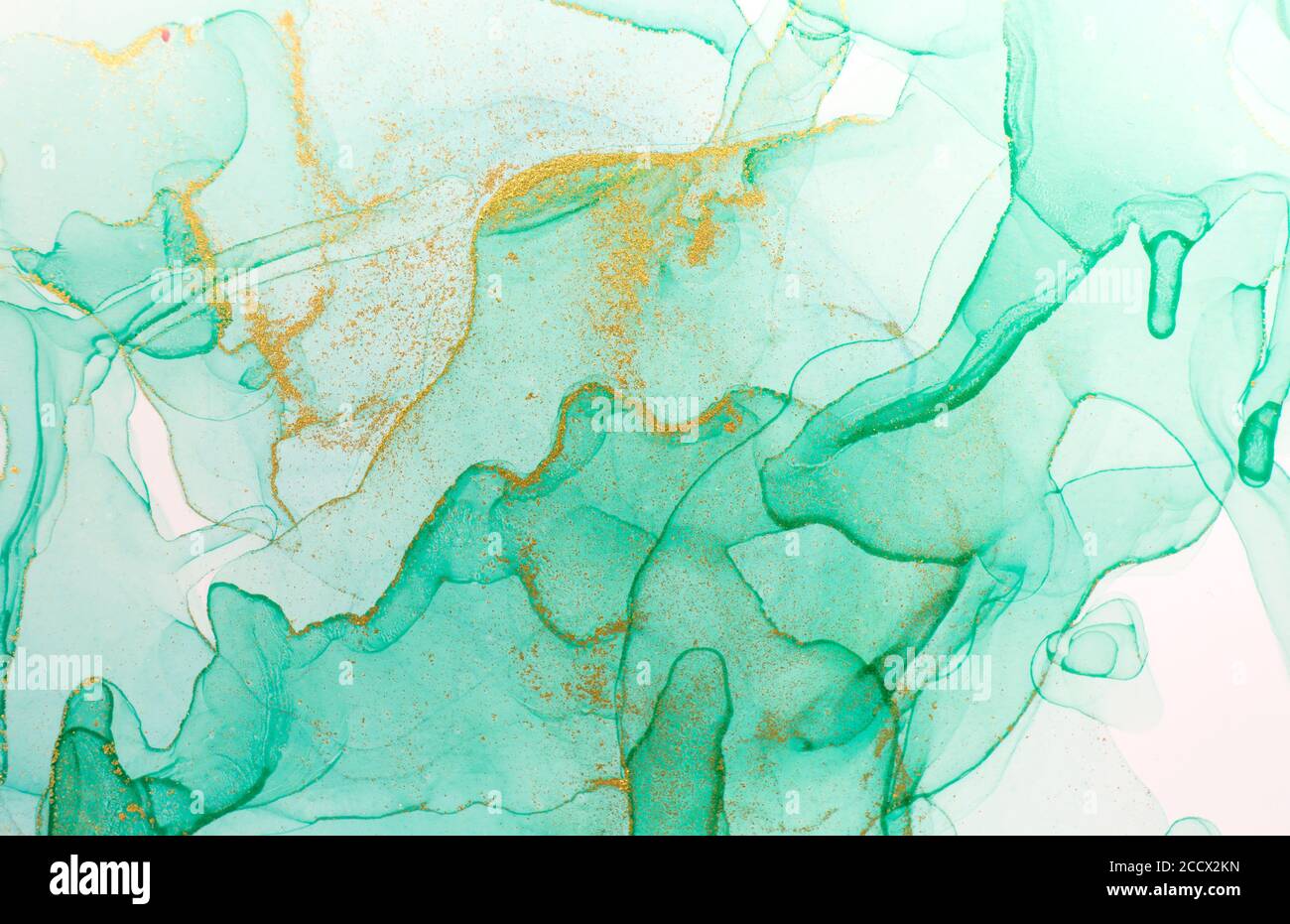 Alcohol ink gold and green abstract background. Gold paint stains ...