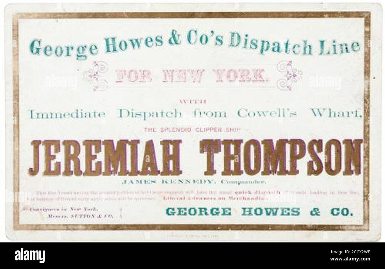 JEREMIAH THOMPSON Clipper ship sailing card George Howe Stock Photo - Alamy