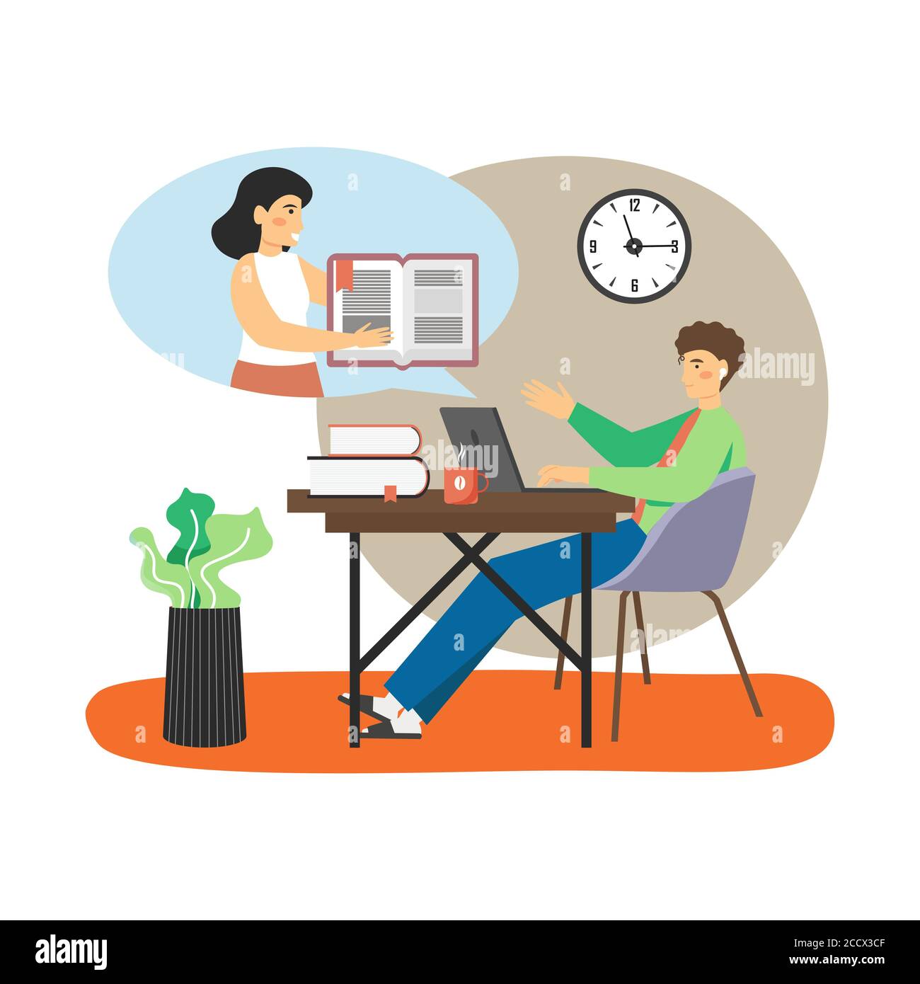 Student watching video lecture at home. Man studying together with ...