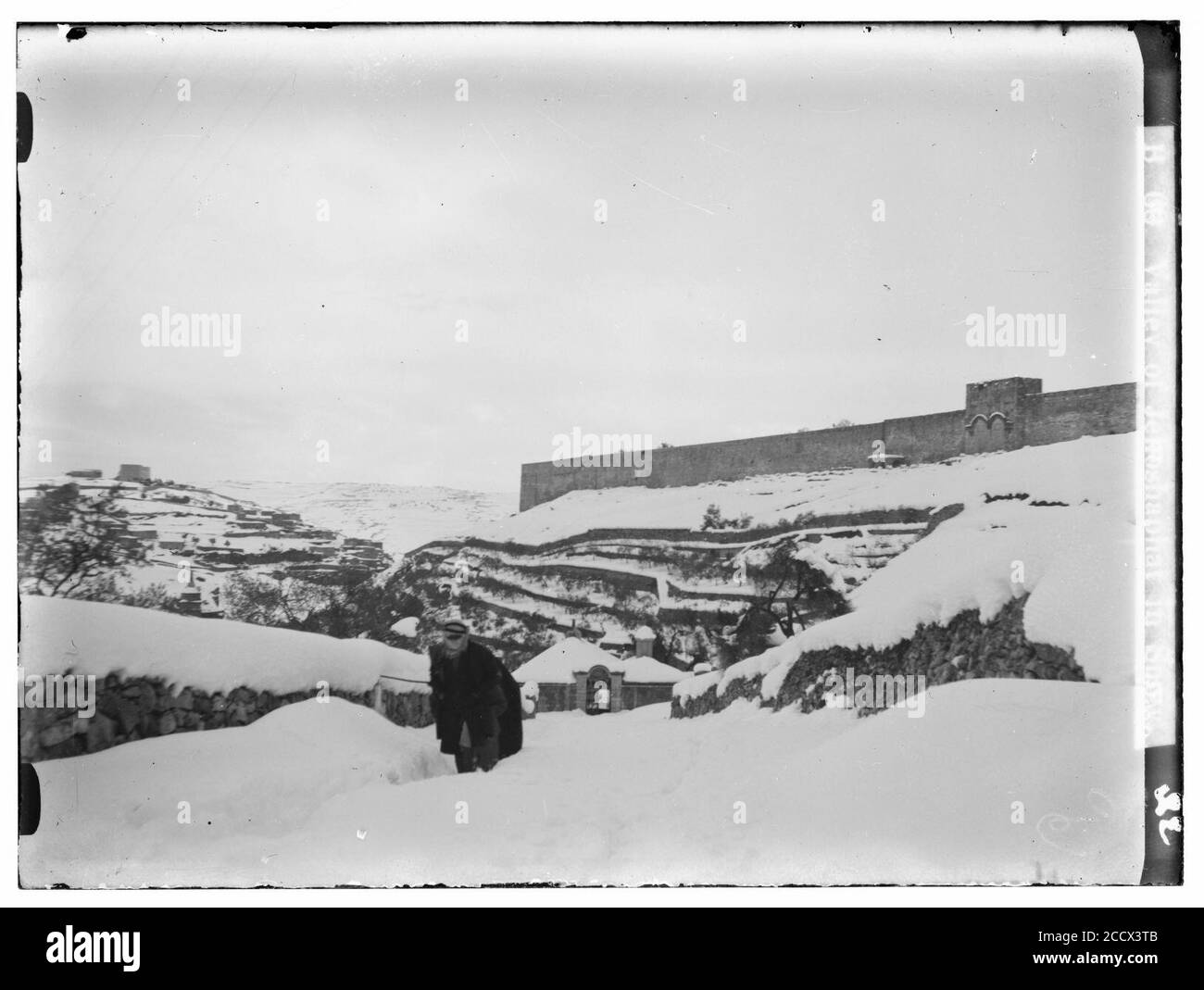 Jerusalem during a snowy winter. Valley of Jehoshaphat in snow Stock ...