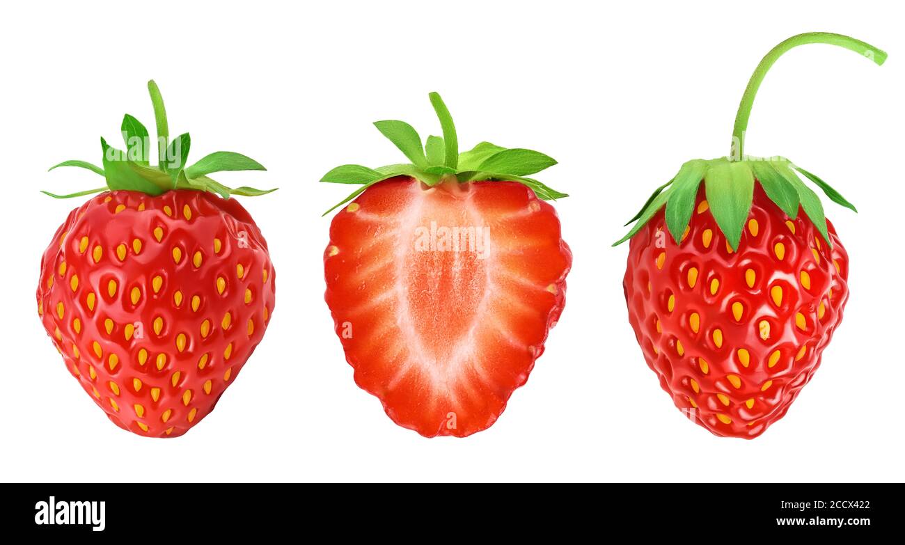 Strawberry and half isolated on white background. Fresh berry with full ...