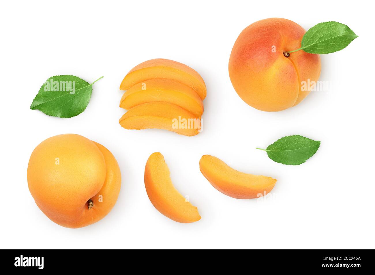 apricot fruit with half and slices isolated on white background ...