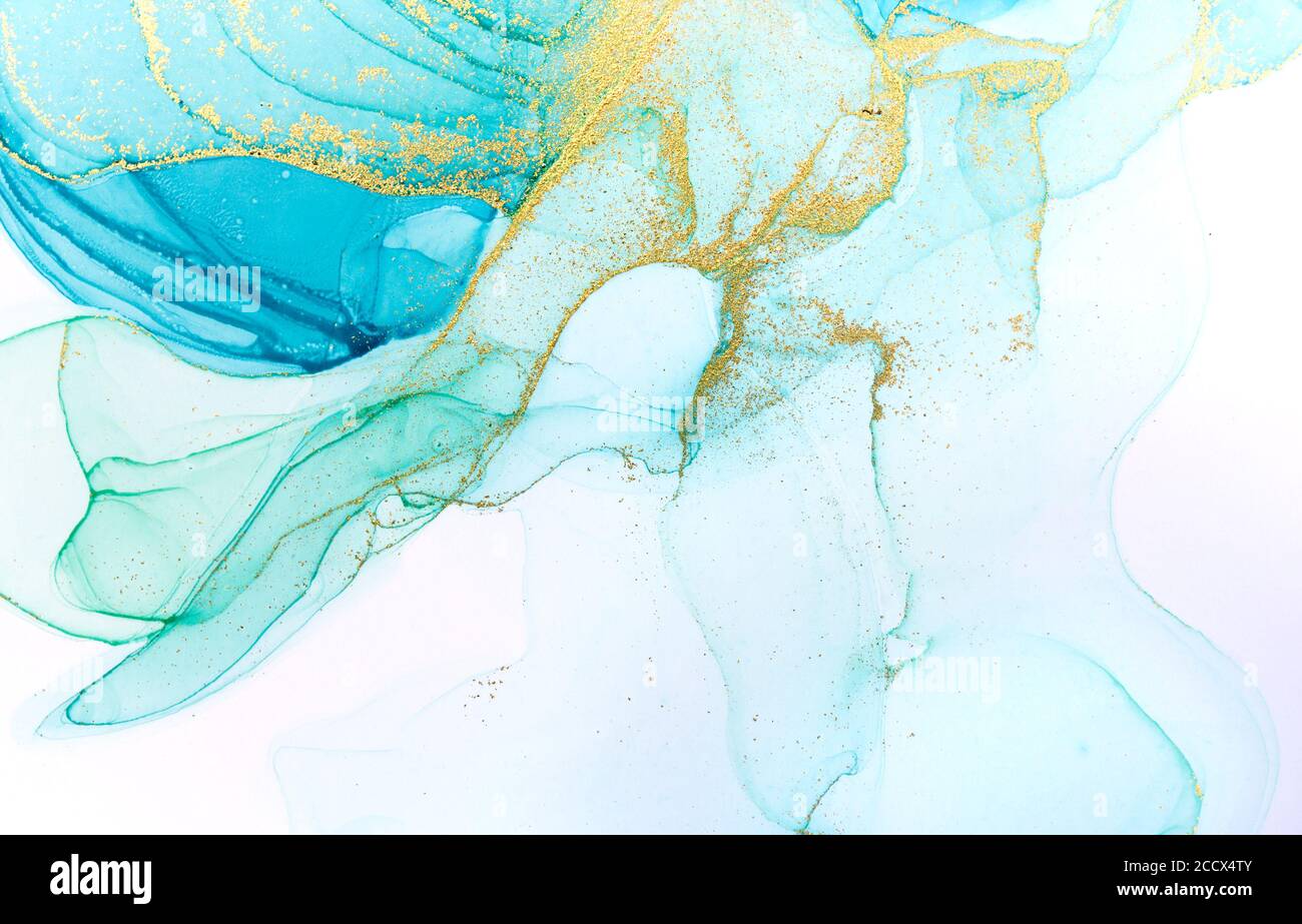 Alcohol ink blue abstract background. Ocean style watercolor texture ...