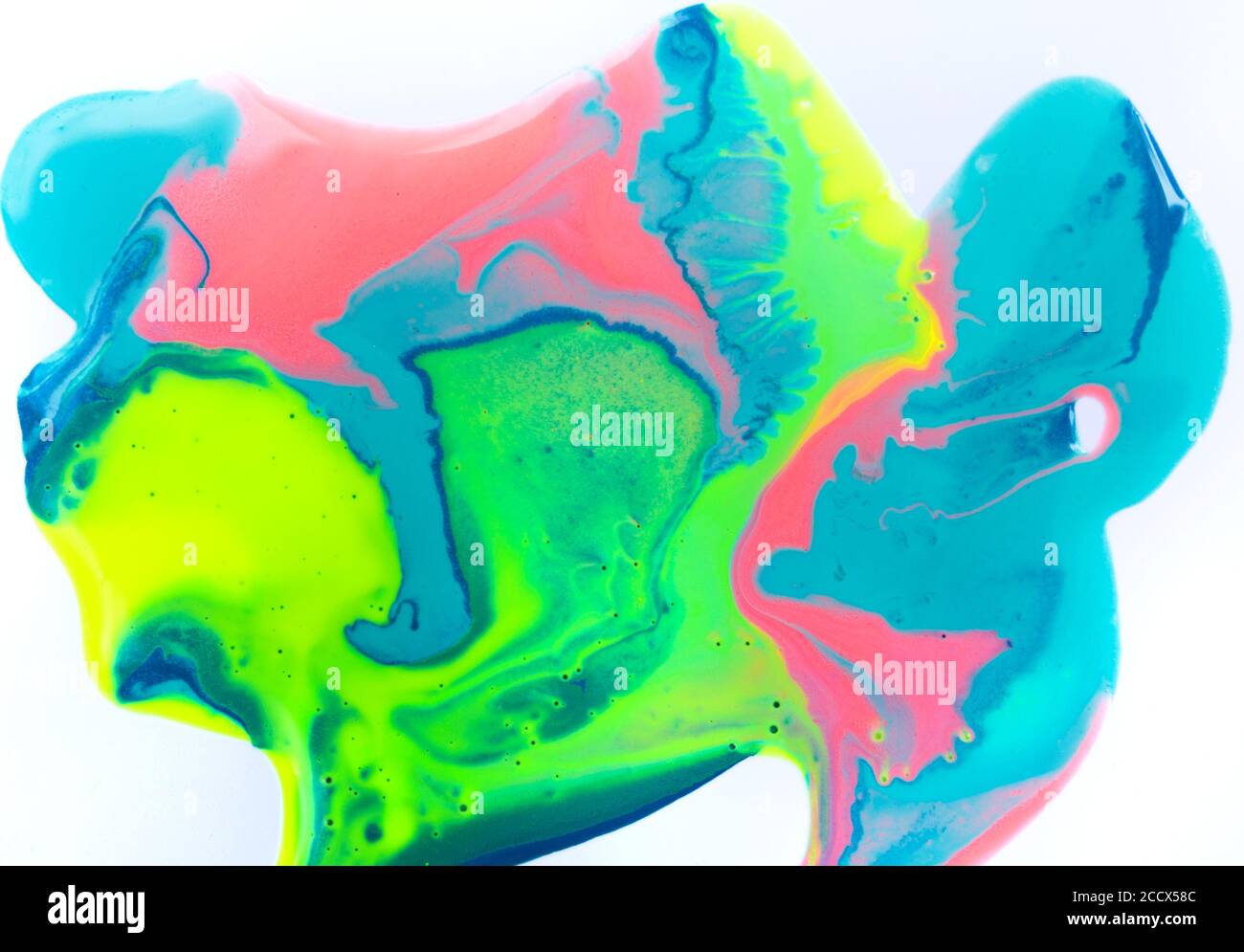 Neon colored marble pattern on white background. Fluorescent liquid ...