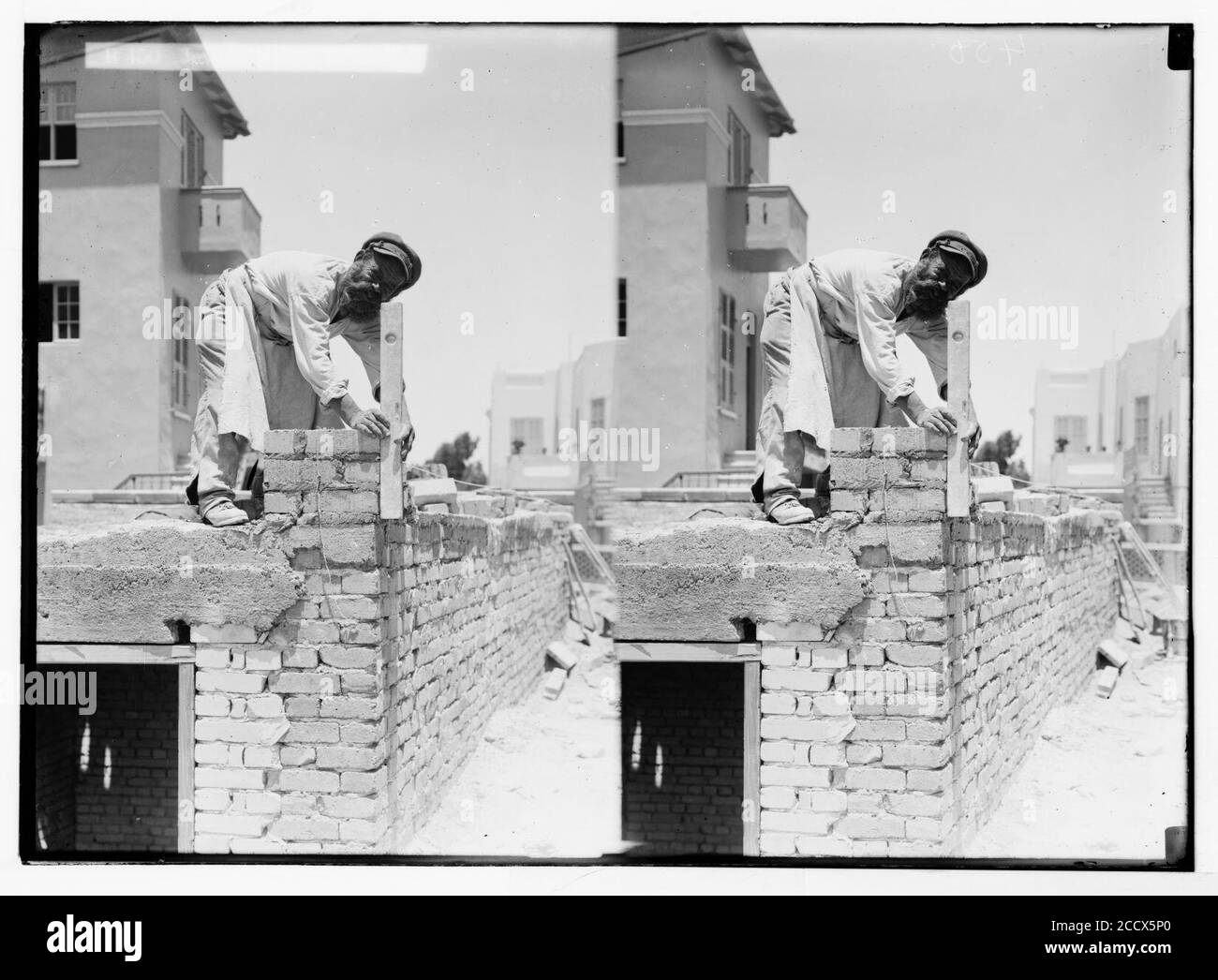 Jewish colonies and settlements. Tel Aviv. Jewish mason at work Stock ...