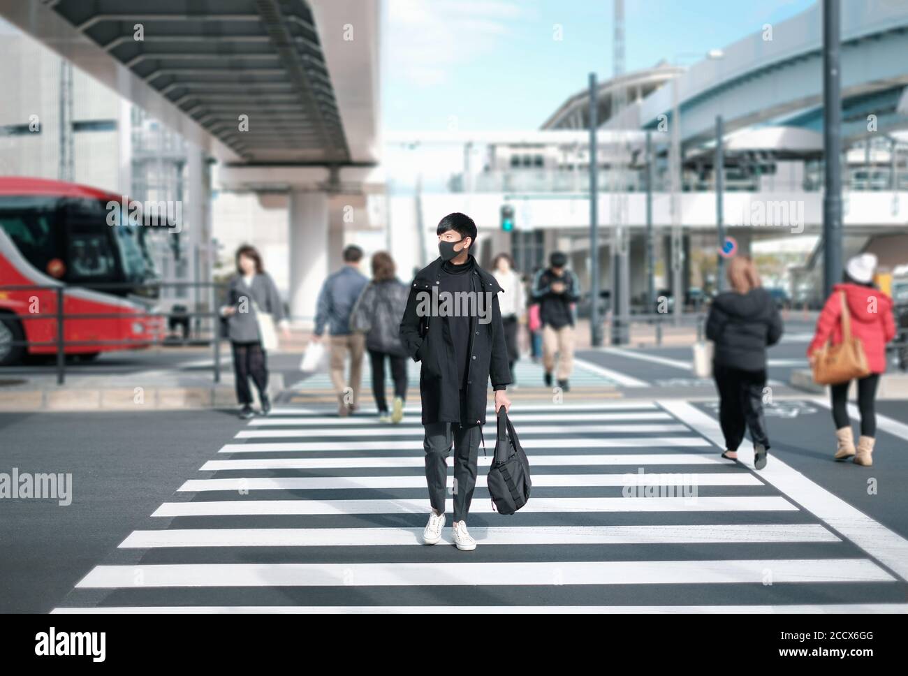 Man wear black protective face mask to protect covid-19 virus and ...