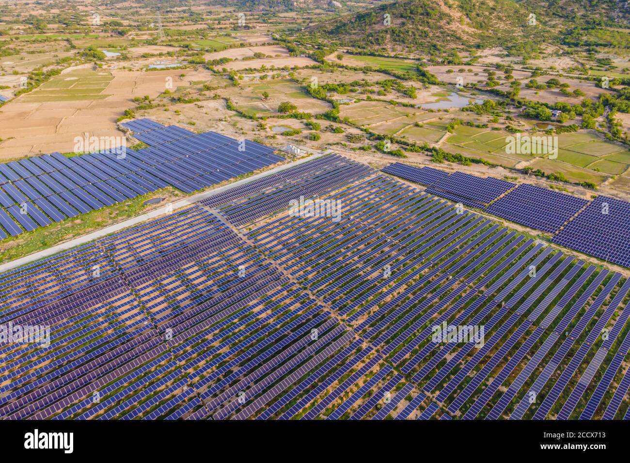 Aerial view of the solar panel in solar farm for green energy Stock ...