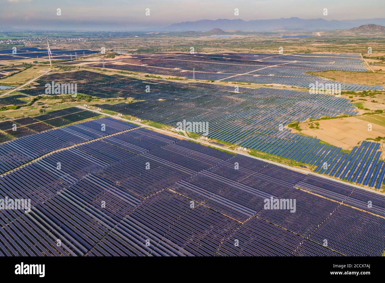 Aerial view of the solar panel in solar farm for green energy Stock ...